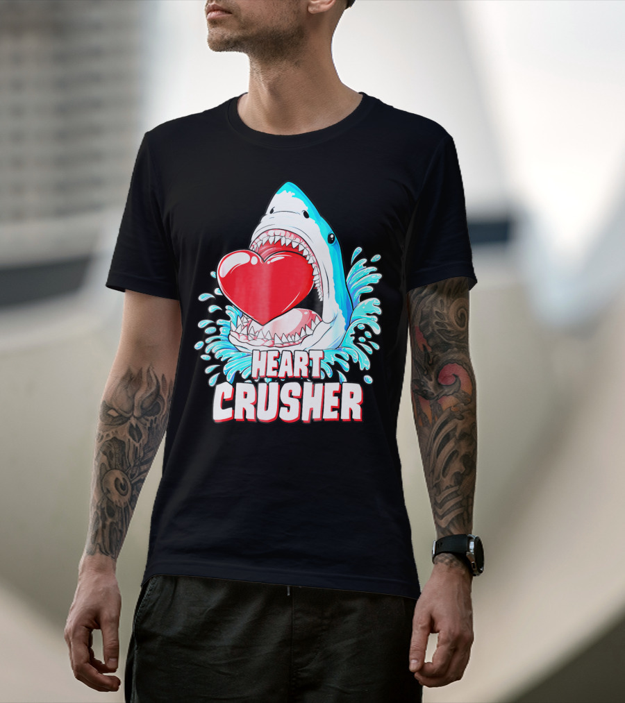 Heart Crusher Valentines Day Shark Boys Jawsome Splash T-Shirt