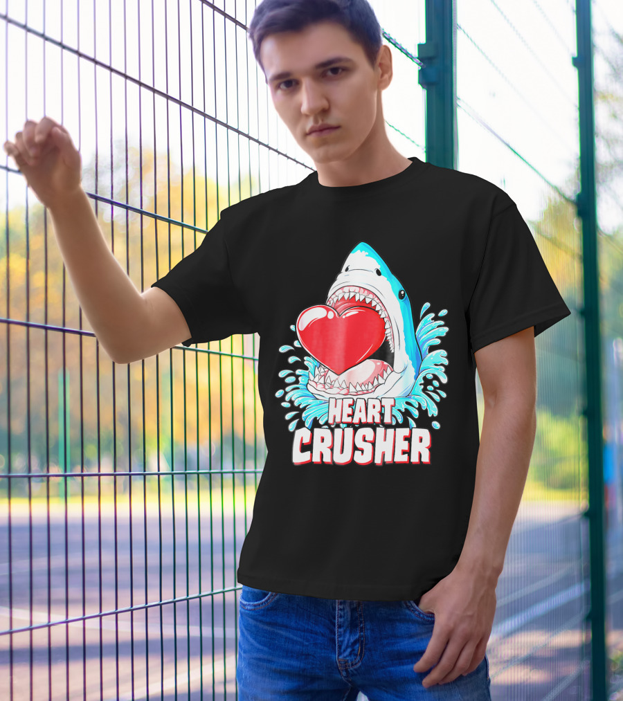 Heart Crusher Valentines Day Shark Boys Jawsome Splash T-Shirt