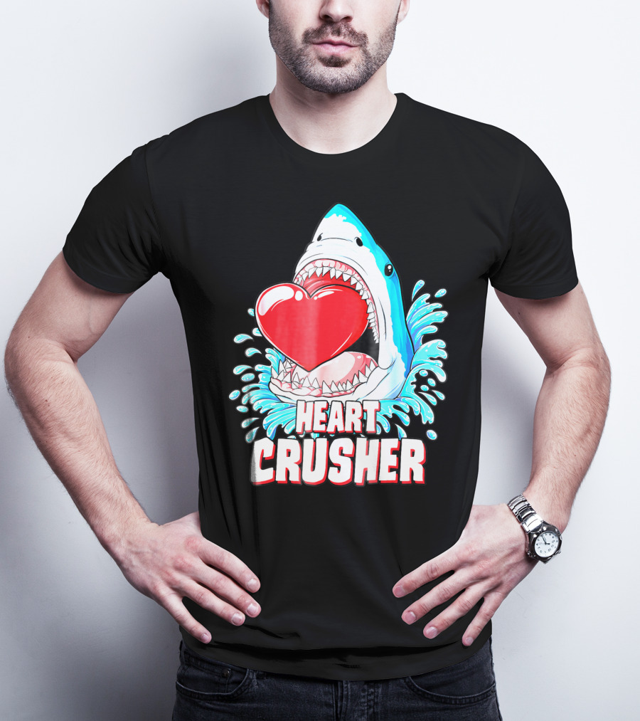Heart Crusher Valentines Day Shark Boys Jawsome Splash T-Shirt