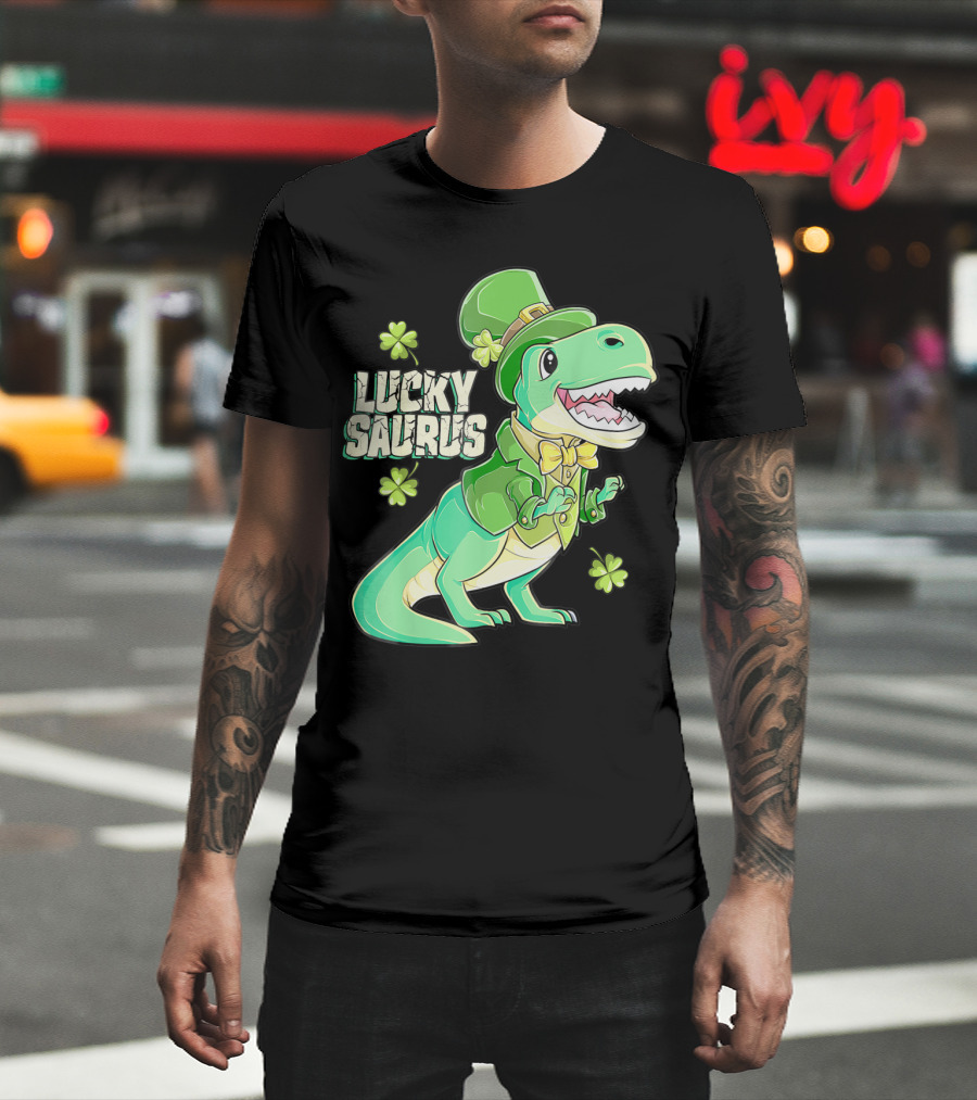 Luckysaurus Irish Dinosaur Leprechaun St Patricks Day Boys Rex T-Shirt