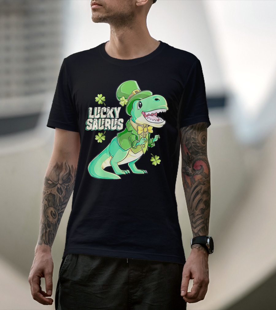 Luckysaurus Irish Dinosaur Leprechaun St Patricks Day Boys Rex T-Shirt