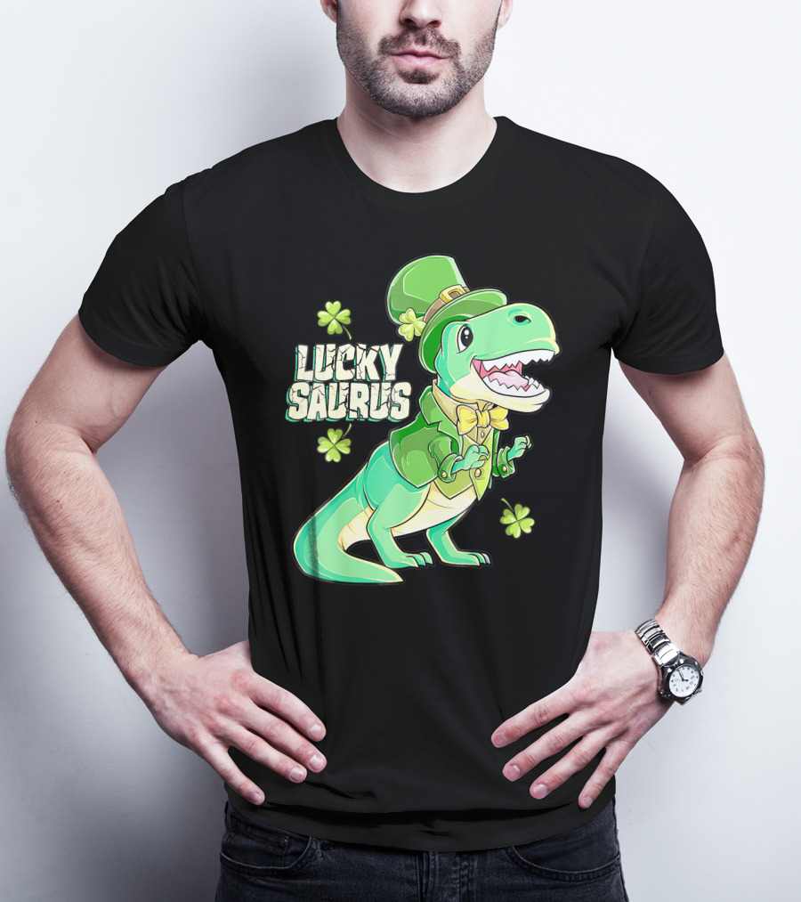 Luckysaurus Irish Dinosaur Leprechaun St Patricks Day Boys Rex T-Shirt