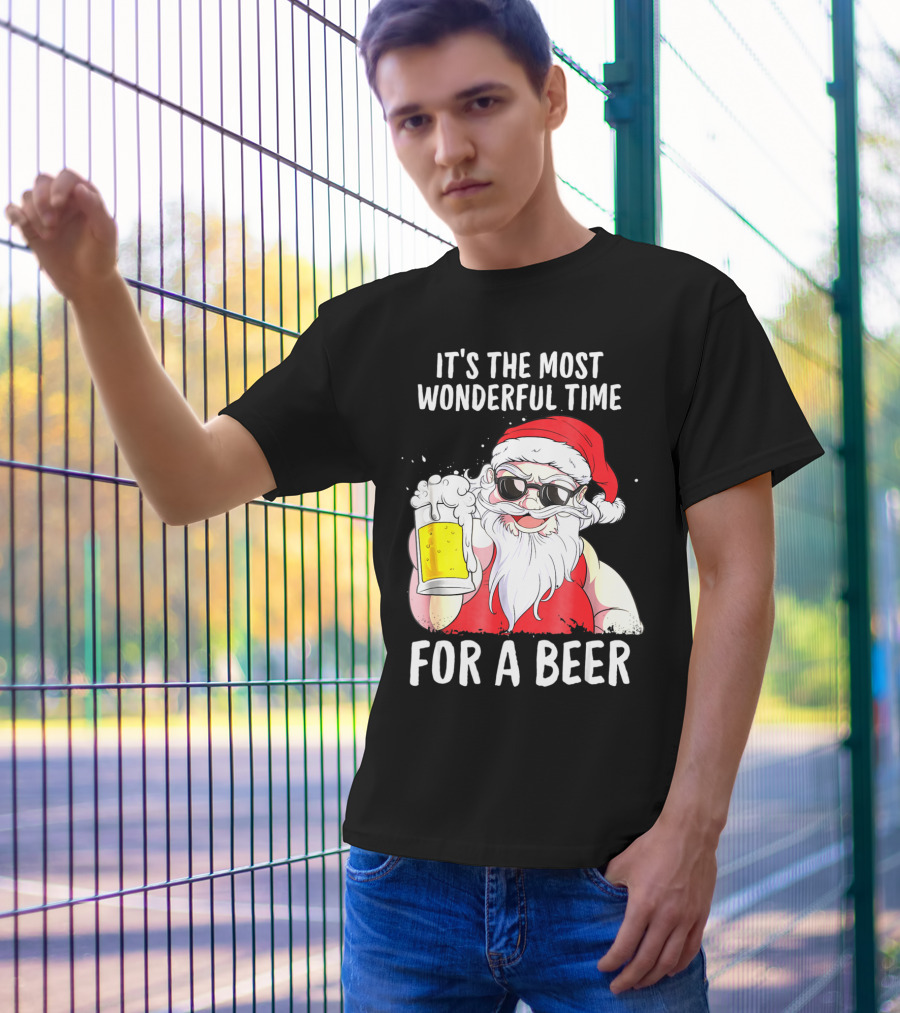 It's The Most Wonderful Time For A Beer Santa Claus Holiday Cheers T-Shirt