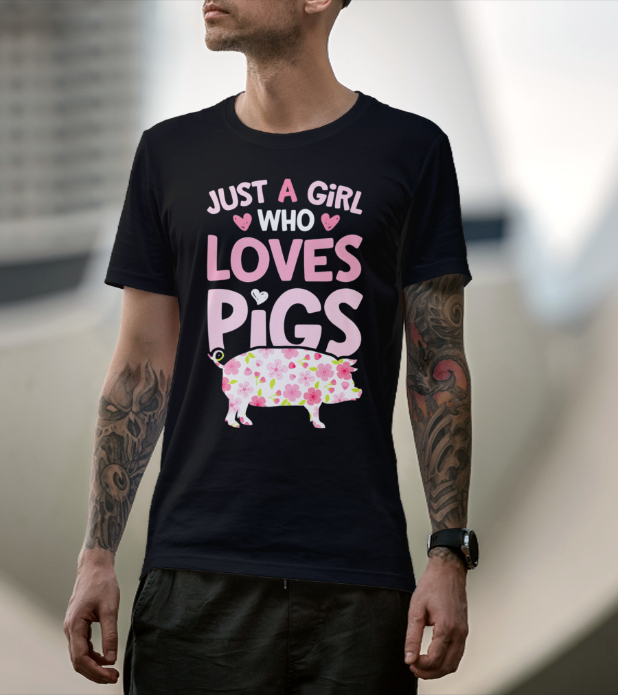 Just A Girl Who Loves Pigs With Floral Heart Pig T-Shirt