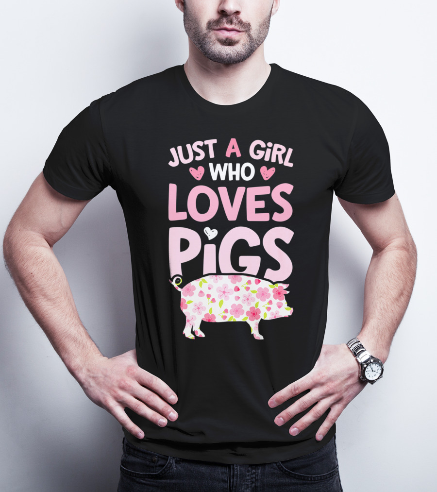 Just A Girl Who Loves Pigs With Floral Heart Pig T-Shirt