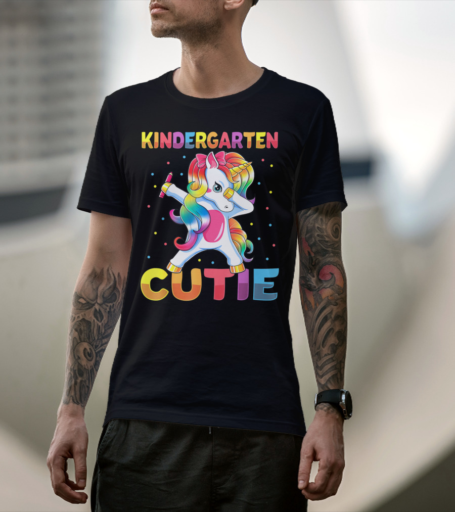 Kindergarten Cutie Dabbing Unicorn Back To School Girls Rainbow Multicolor T-Shirt