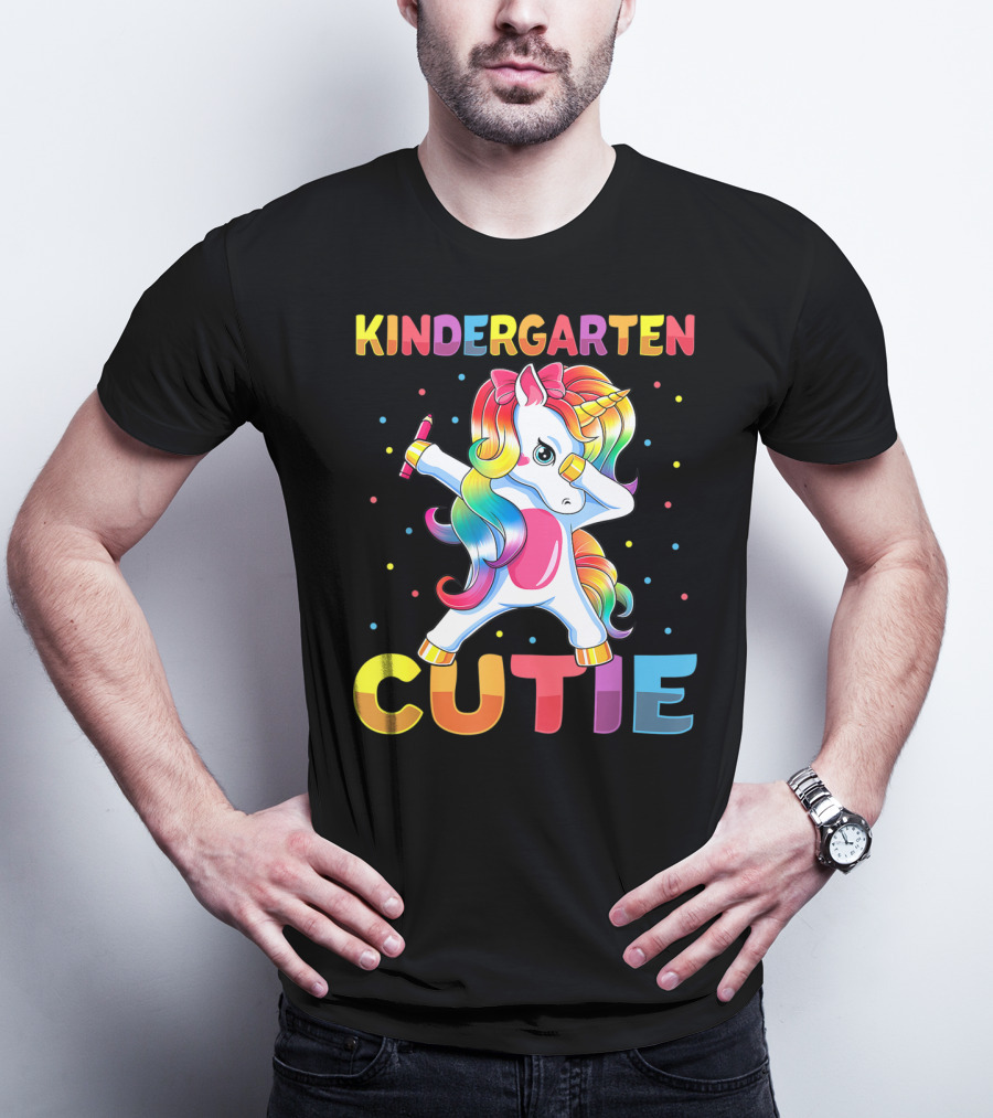 Kindergarten Cutie Dabbing Unicorn Back To School Girls Rainbow Multicolor T-Shirt