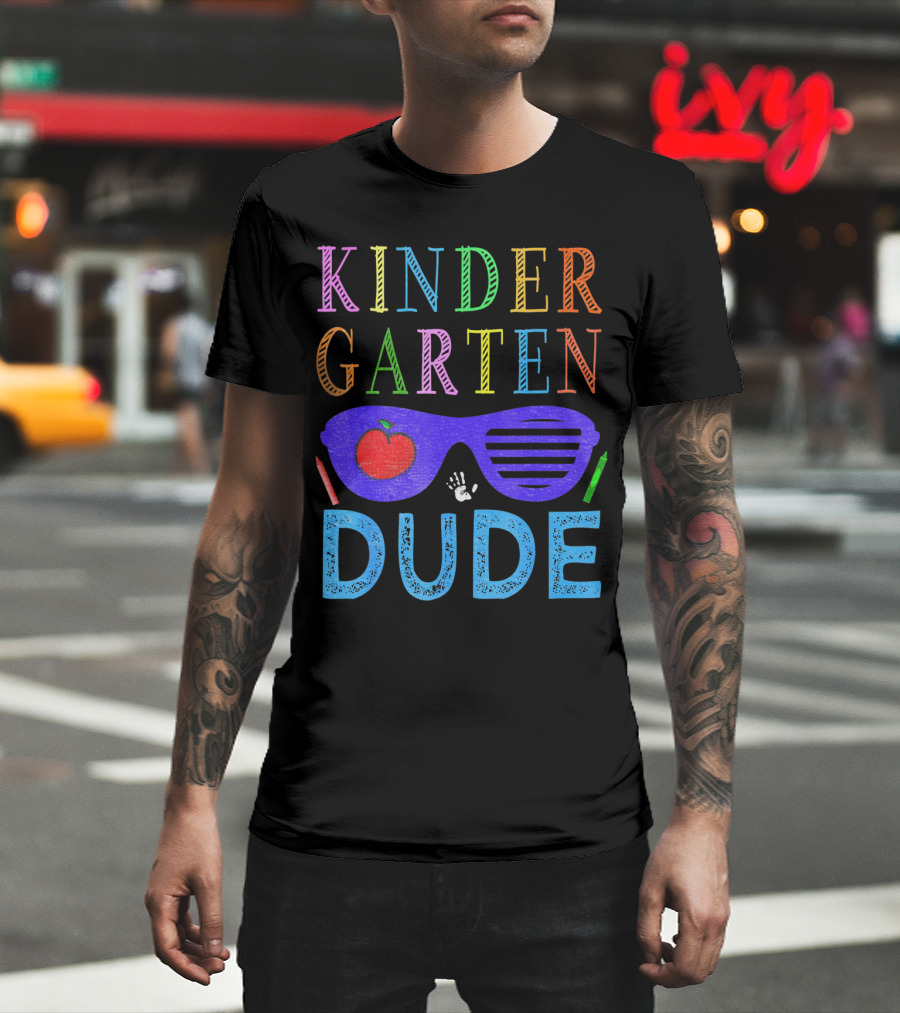 Kindergarten Dude Boys 1st First Day With Sunglasses And Apple T-Shirt
