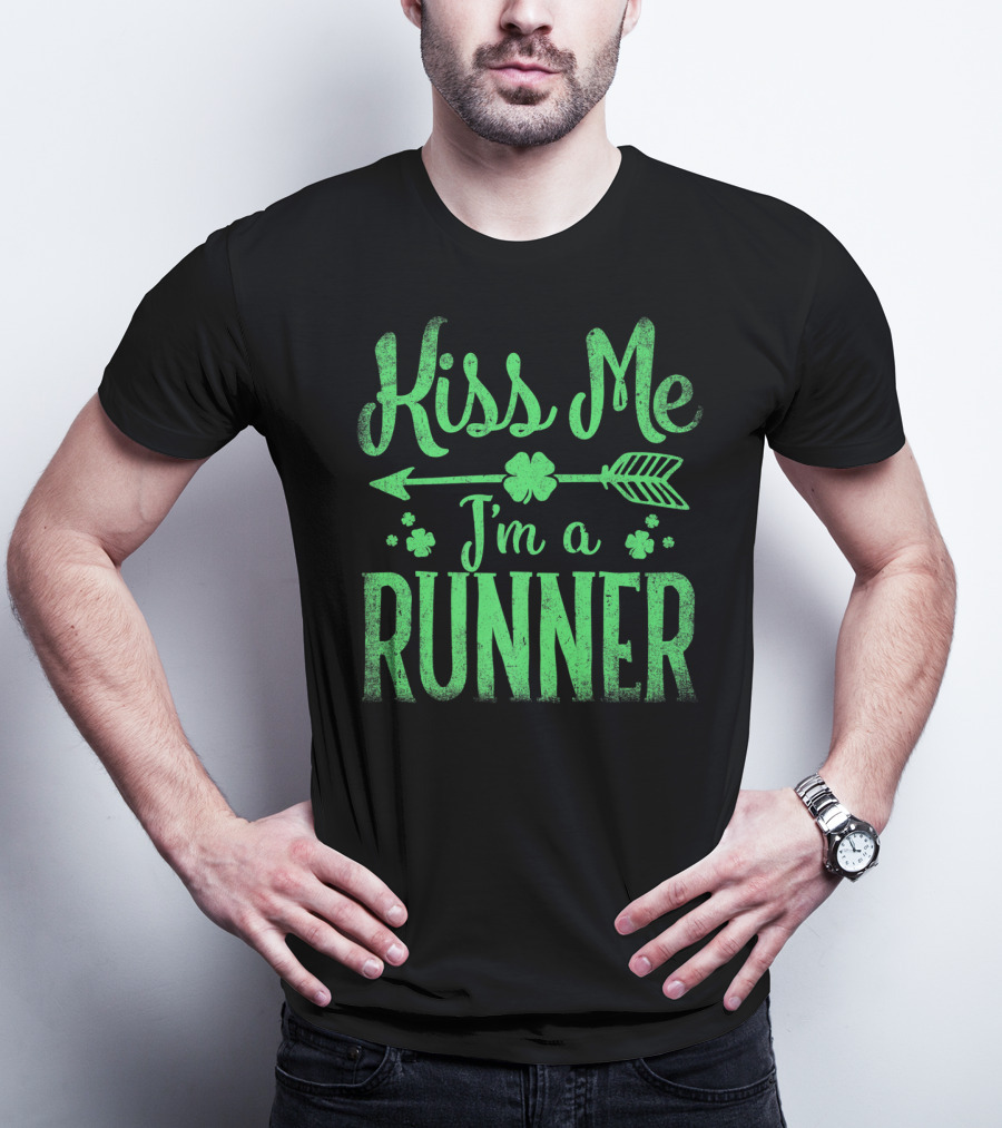 Kiss Me I'm A Runner Clover Arrow St. Patrick's Day T-Shirt