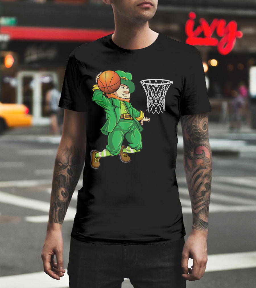 Leprechaun Slam Dunk Basketball St Patricks Day Boys T-Shirt