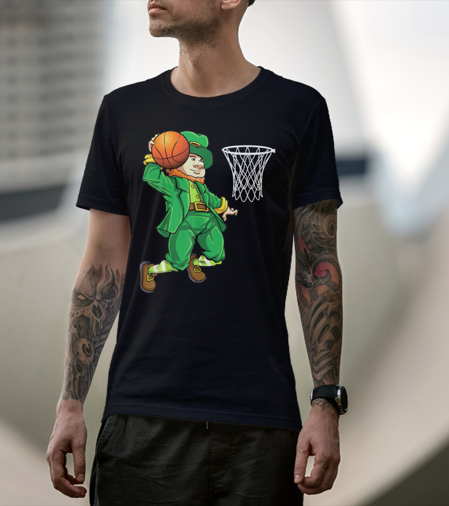 Leprechaun Slam Dunk Basketball St Patricks Day Boys T-Shirt