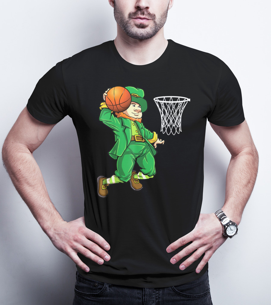 Leprechaun Slam Dunk Basketball St Patricks Day Boys T-Shirt