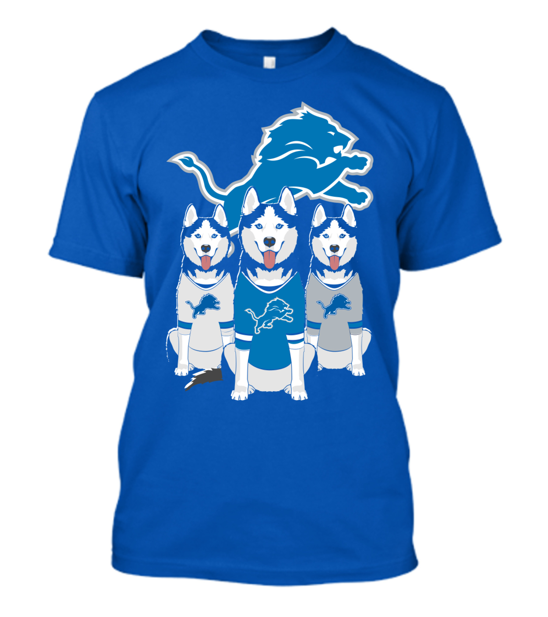 Detroit Lions Husky Trio With Iconic Blue Lion T-Shirt
