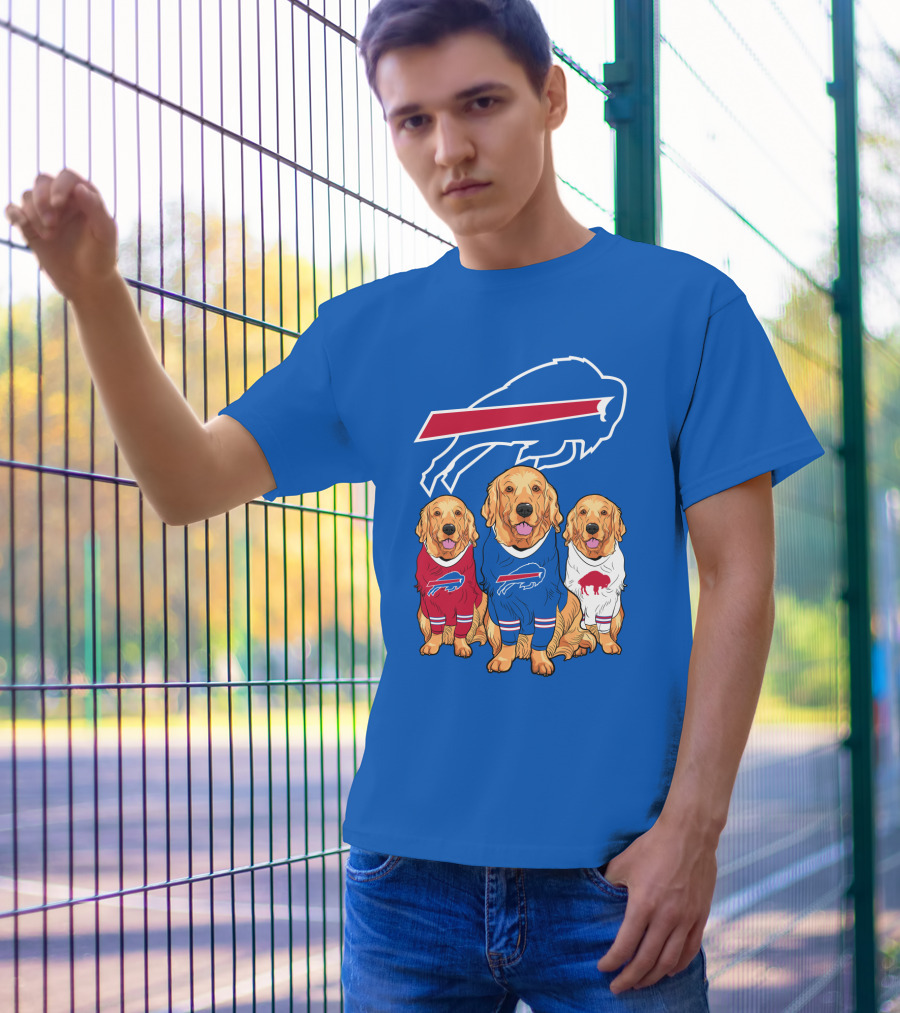 Buffalo Bills Golden Retrievers In Team Jerseys With T-Shirt