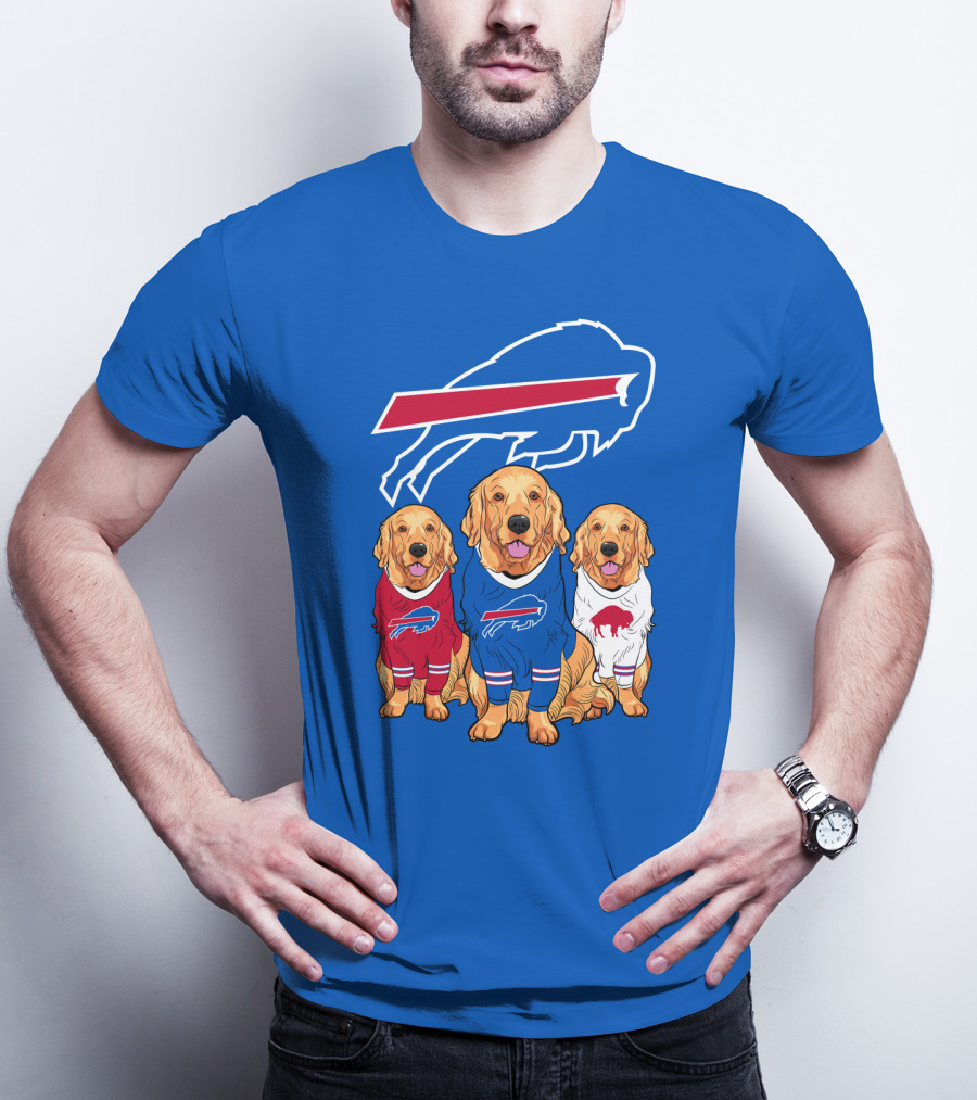 Buffalo Bills Golden Retrievers In Team Jerseys With T-Shirt