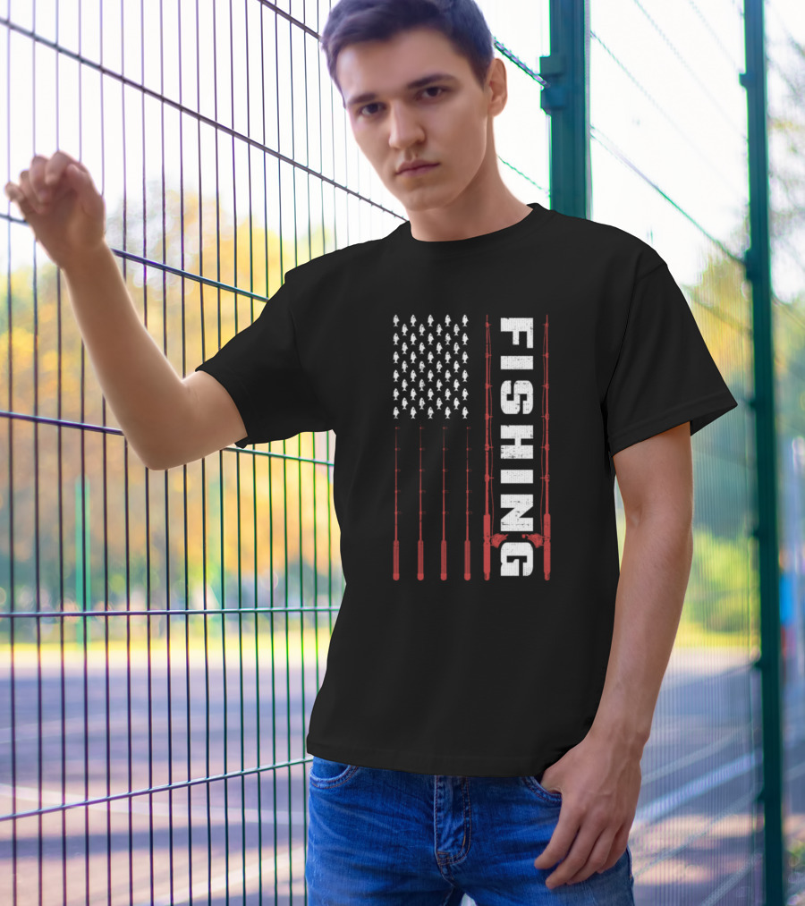 Fishing Flag Fishing Poles And Fish American T-Shirt