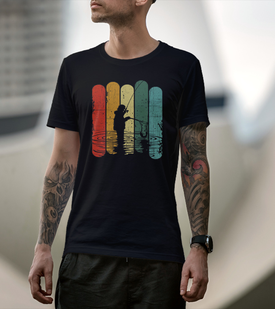 Retro Fishing Silhouette With Colorful T-Shirt