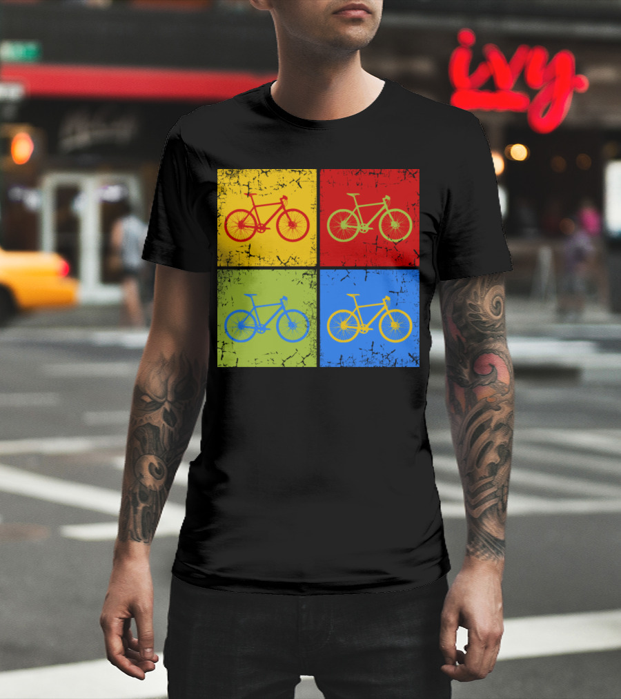 Bike Pop Art Colorful Bicycle Squares T-Shirt
