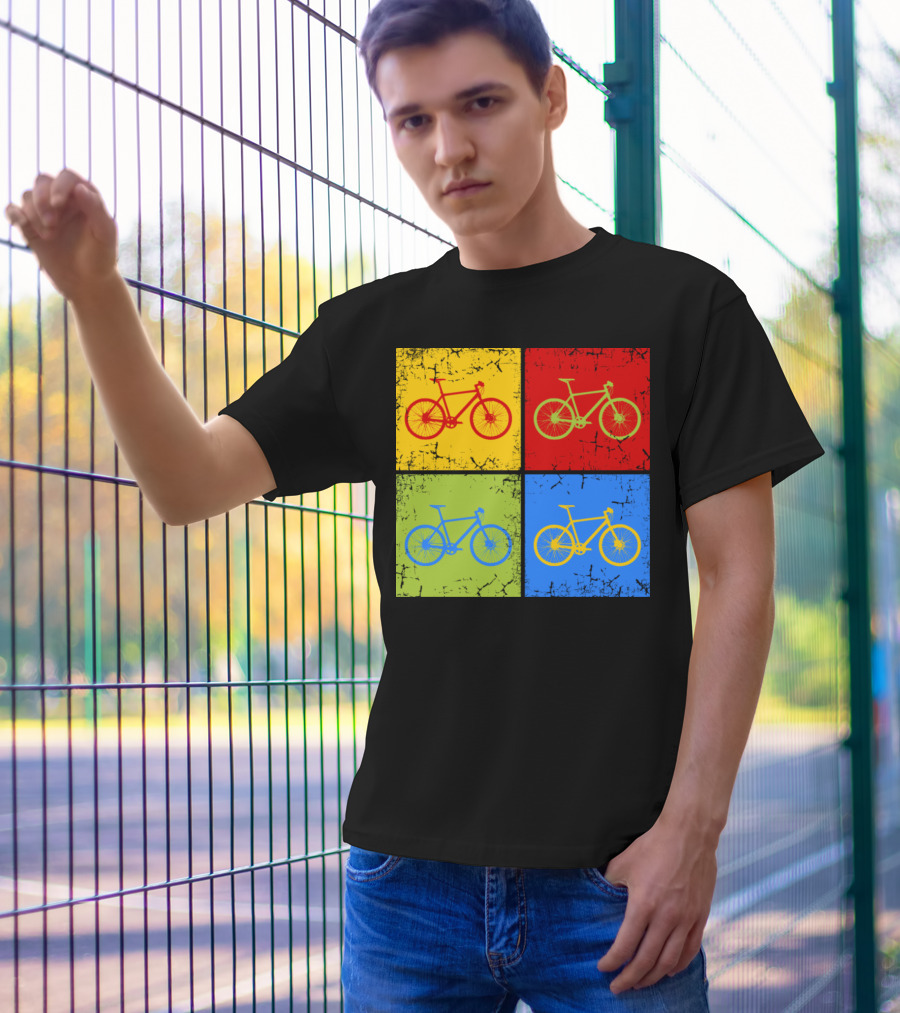 Bike Pop Art Colorful Bicycle Squares T-Shirt