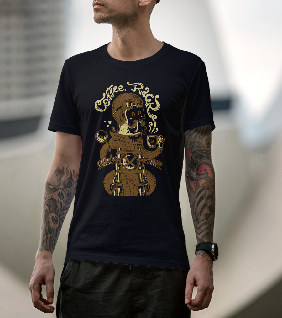 Coffee Racer Motorcycle Hipster Drinking Coffee T-Shirt