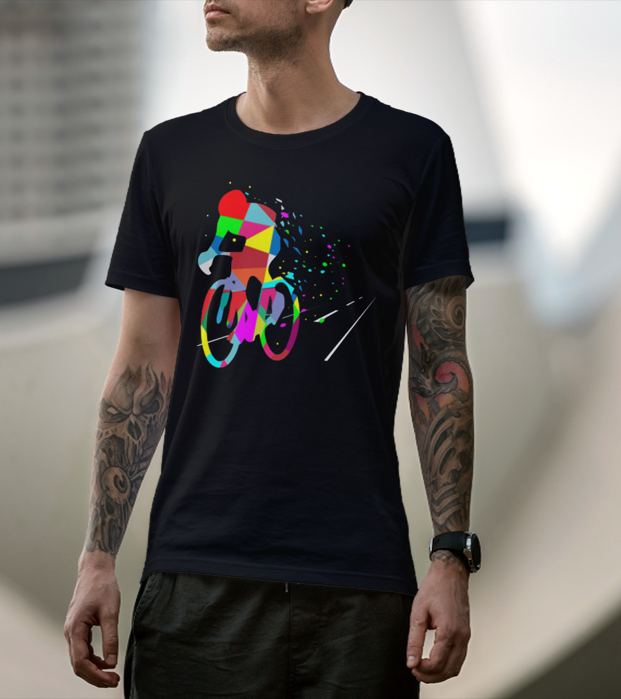 Cycling Forever Multicolor Abstract Bicyclist Road T-Shirt
