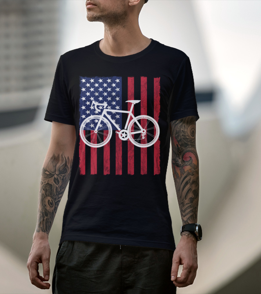 USA Flag Bicycle T-Shirt