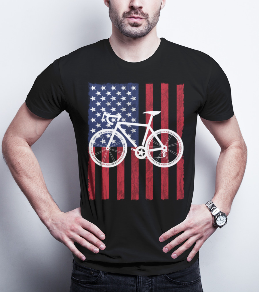 USA Flag Bicycle T-Shirt