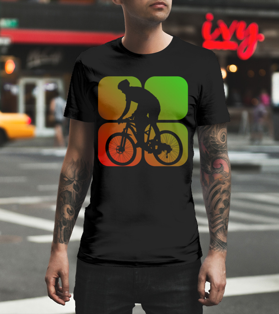 Cyclist Mountainbiker Silhouette On Gradient Quadrant Background T-Shirt