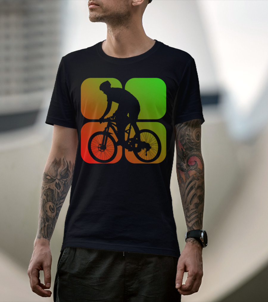 Cyclist Mountainbiker Silhouette On Gradient Quadrant Background T-Shirt