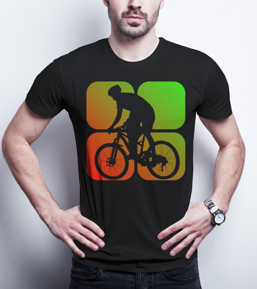 Cyclist Mountainbiker Silhouette On Gradient Quadrant Background T-Shirt