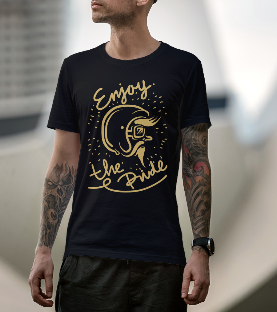 Enjoy The Ride Retro Motorcycle Helmet Illustration With Glasses And Mustache T-Shirt