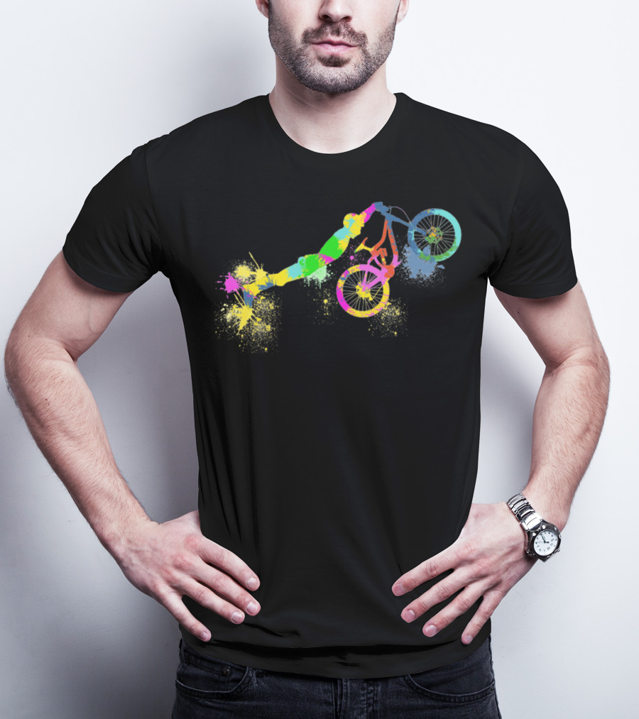 Festif Bike Colorful BMX Stunt Paint Splatter T-Shirt