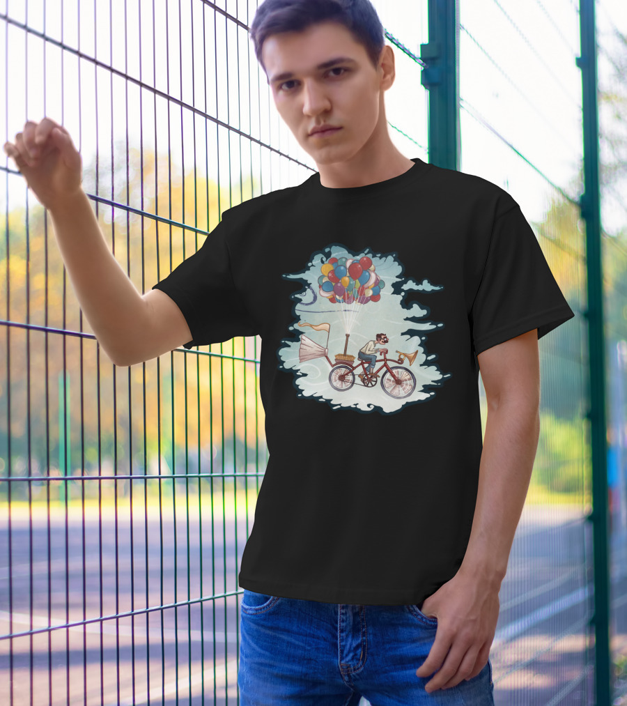 Flight Series Three Whimsical Bicycle Balloon Adventure T-Shirt