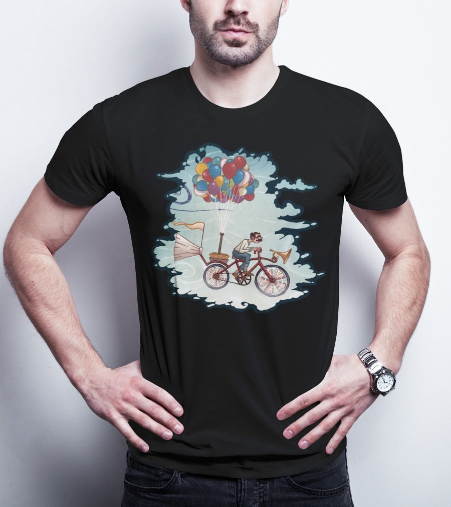 Flight Series Three Whimsical Bicycle Balloon Adventure T-Shirt