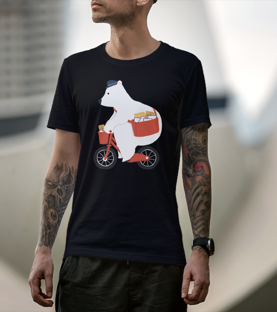 Hey Mr Postman Polar Bear Bicycle Mail Delivery T-Shirt