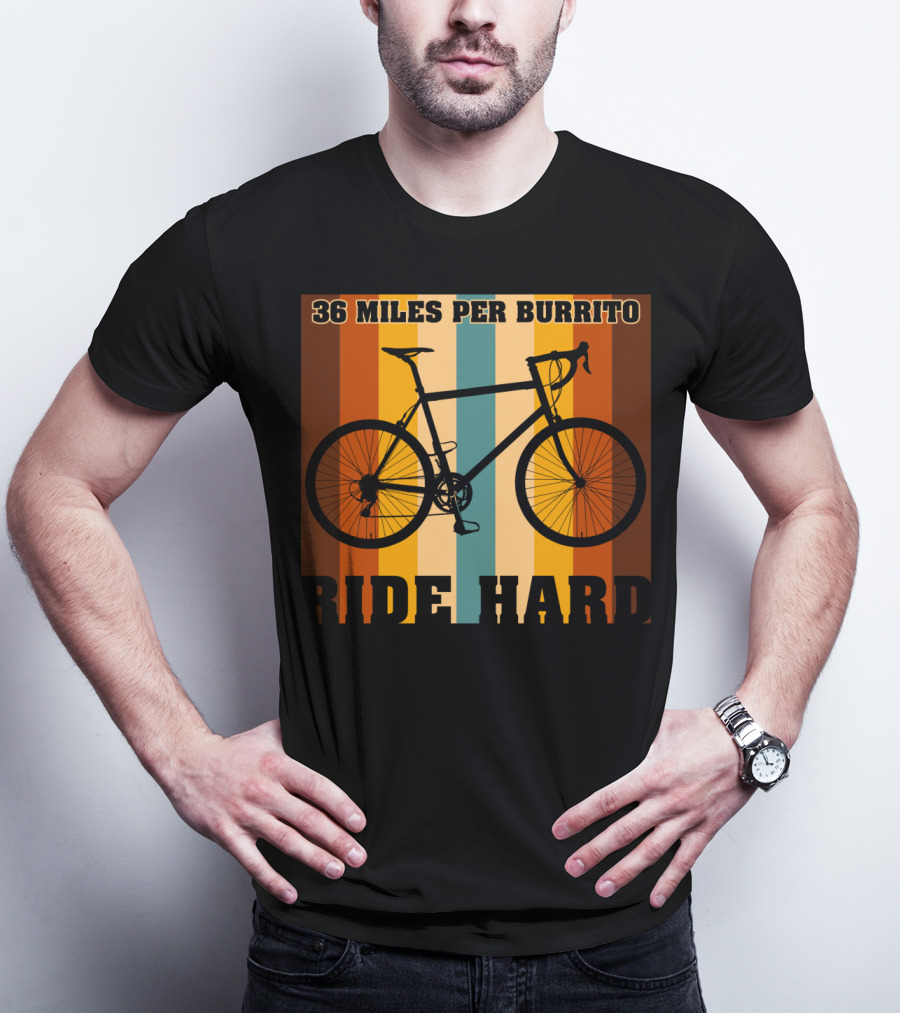 36 Miles Per Burrito Ride Hard Striped Bicycle T-Shirt