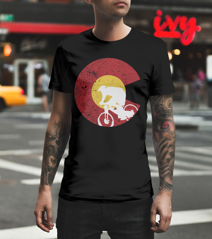 Colorado Mountain Biking Silhouette With State Flag T-Shirt