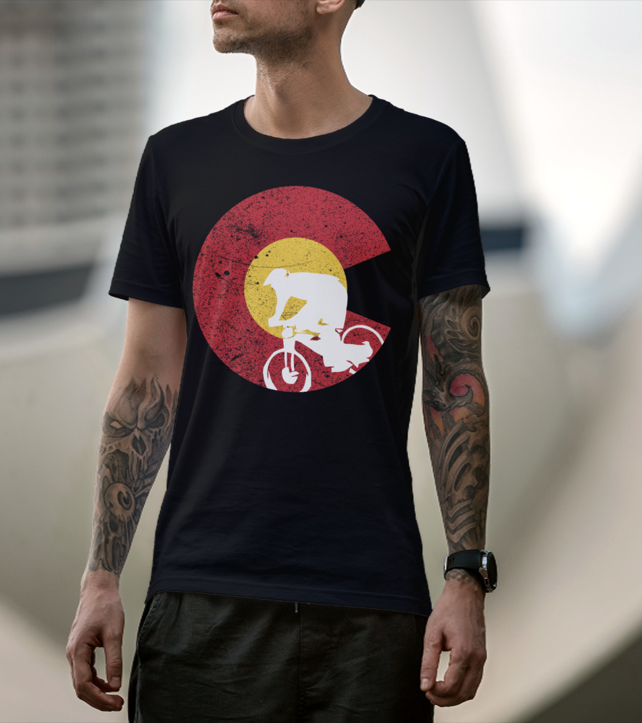 Colorado Mountain Biking Silhouette With State Flag T-Shirt