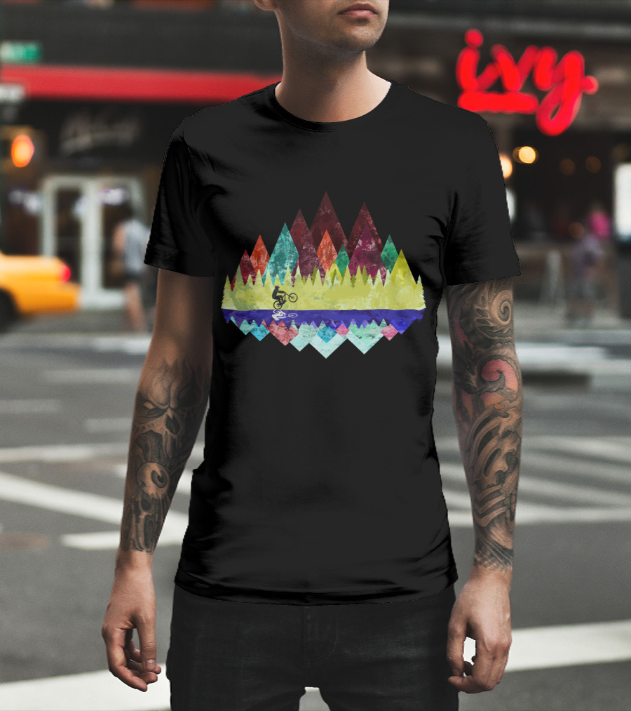MTB Aqua Trails Mountain Biking Through Colorful Forest Reflections T-Shirt