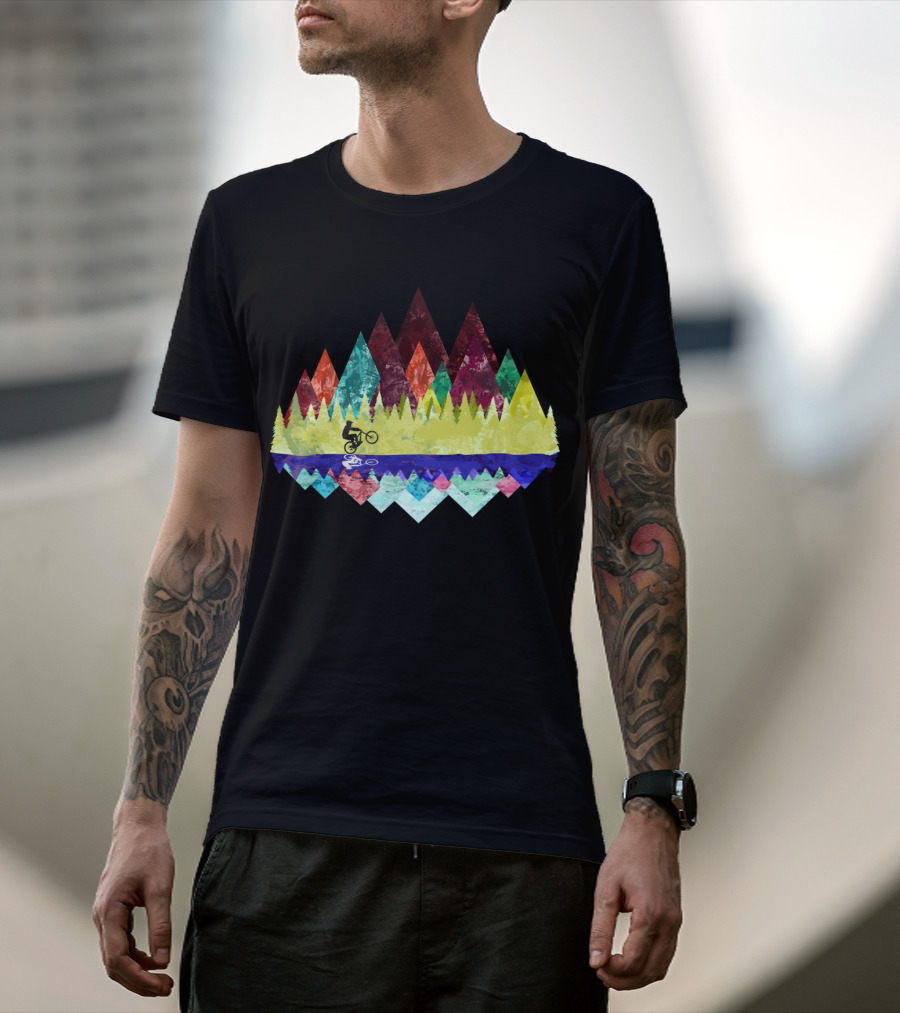 MTB Aqua Trails Mountain Biking Through Colorful Forest Reflections T-Shirt