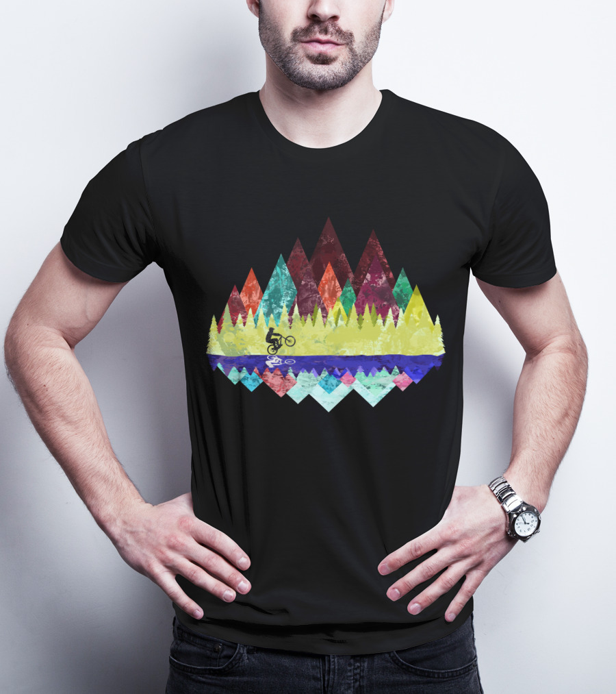 MTB Aqua Trails Mountain Biking Through Colorful Forest Reflections T-Shirt