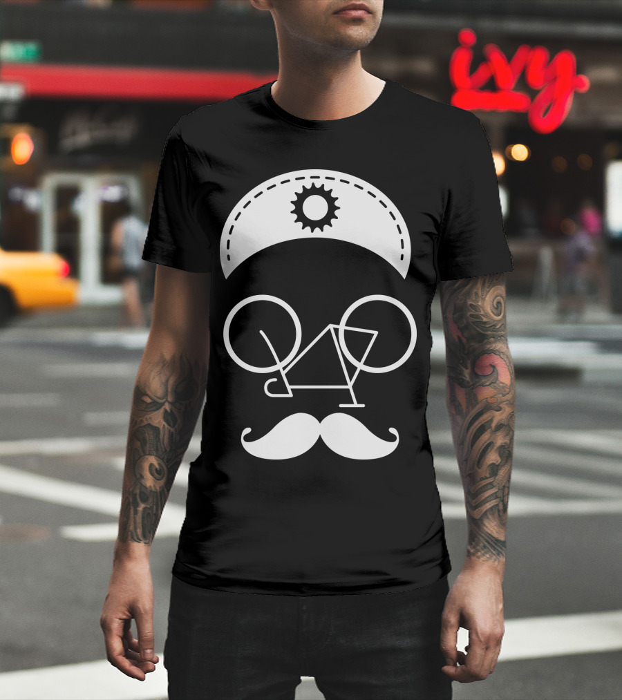Bicycle Mustache Face Helmet Gear T-Shirt