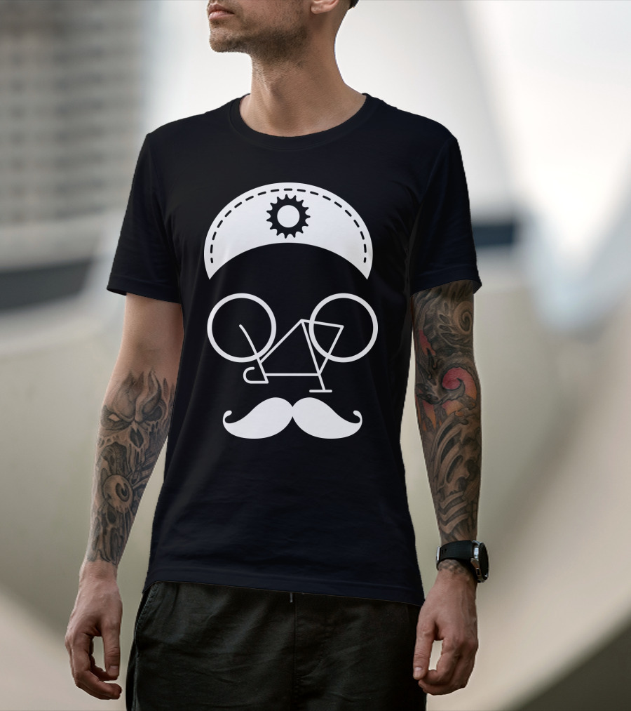 Bicycle Mustache Face Helmet Gear T-Shirt