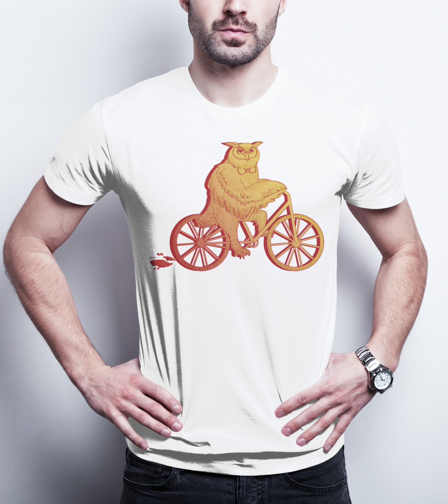 Owl Riding Bicycle With Orange Wheels T-Shirt