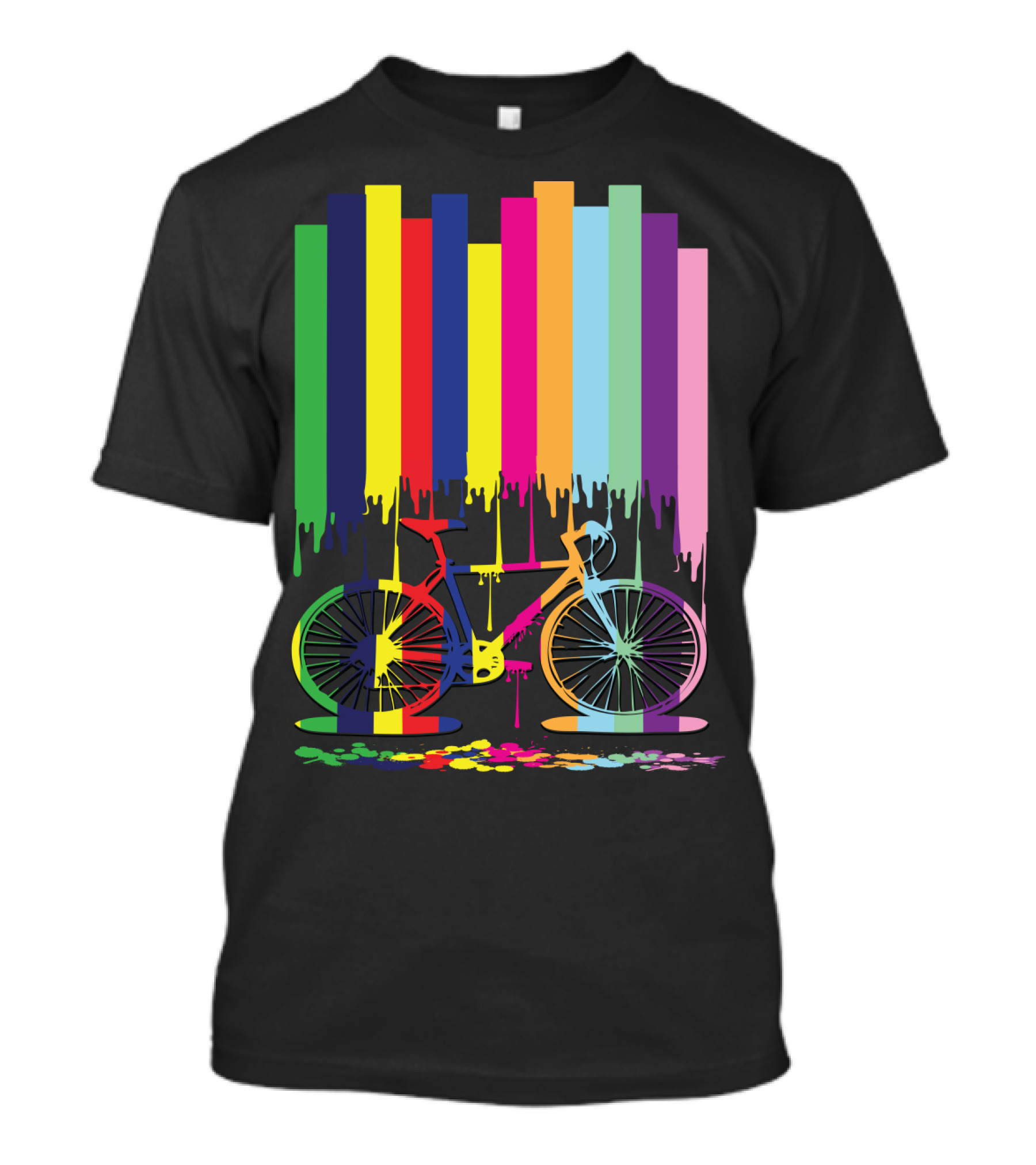 Rainbow Bicycle Dripping Paint Stripes T-Shirt