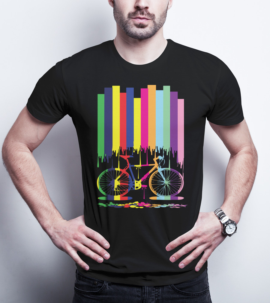 Rainbow Bicycle Dripping Paint Stripes T-Shirt