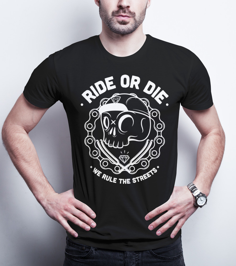 Ride Or Die Skull With Cap And Chain We Rule The Streets Diamond T-Shirt