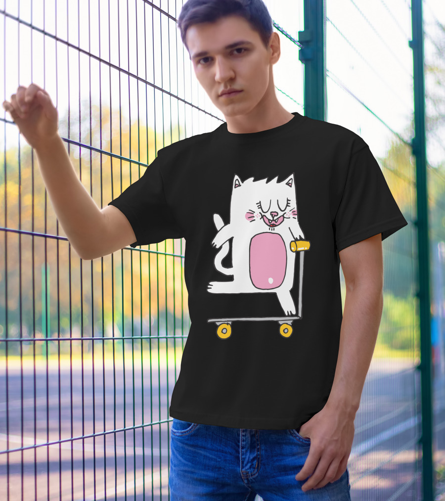 Riding The Scooter With Happy White Cat T-Shirt