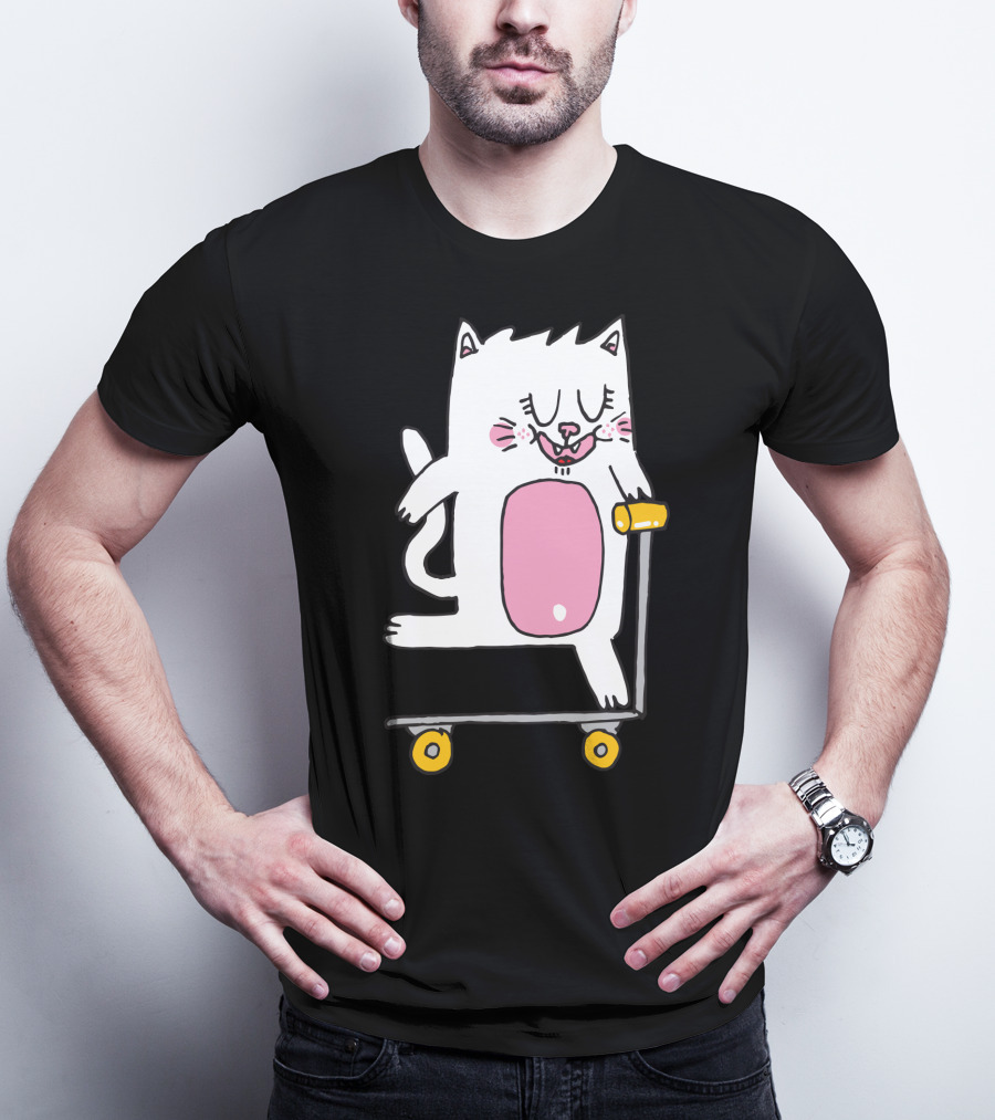 Riding The Scooter With Happy White Cat T-Shirt