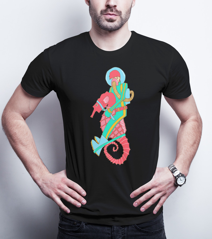 Riding The Seahorse Aqua Spacesuit Adventure T-Shirt